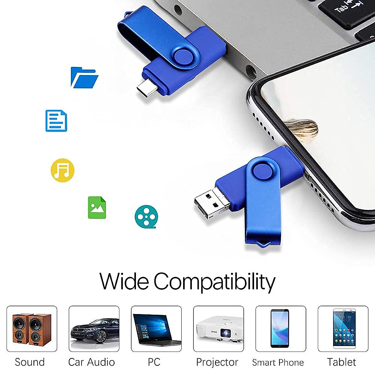 ABLAZE 128GB Type C Flash Drive 3 in 1 OTG USB 2.0 + USB C + Micro USB Thumb Drive Photo Stick for Smartphone/PC/MacBook/Tablet/Computers