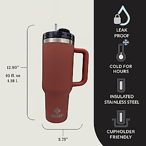 Bexsem - Stainless Steel Insulated Beer Coffee Mug Powder Coated 40oz | Tumblers with Handle | Travel-Friendly (Dark)