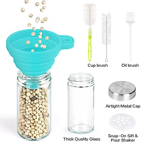 Spice Rack Organizer with Jars for Cabinet (20Pcs) Revolving/Rotating Seasoning Organizer, Stainless Steel/Wooden Countertop Rack Tower Organizer for Kitchen Pantry with Reusable Labels/Funnel/Brushes