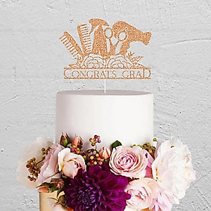Glitter Barber Congrats Grad Cake Topper, Hairdresser Graduation Party Decorations, Barber School Graduate Cake Decor, Congrats Hairstylist Cake Toppers, Rose Gold