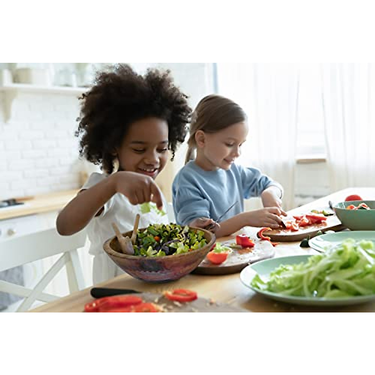 Fairwood Way Wooden Salad Bowl Set with Serving Utensils - Rustic Mango Wood Bowl with Servers - 11.5 Inch Natural Wood Bowl and Servers
