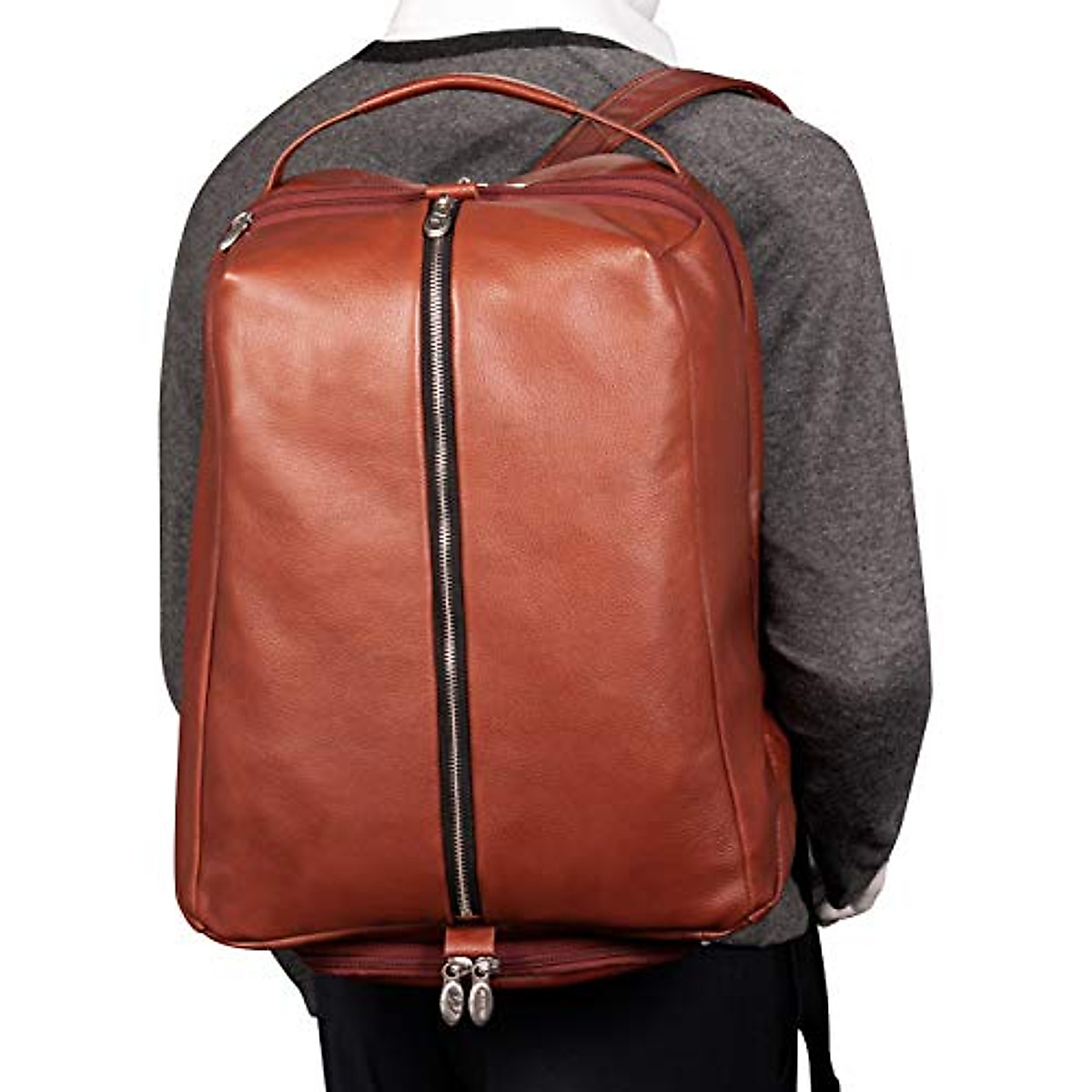 McKleinUSA South Shore Pebble Grain Calfskin Leather 17" Carry-All Laptop & Tablet Overnight Backpack Brown (18884) 12.5"x7"x18"