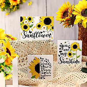 3 Pieces Tiered Tray Wood Signs Farmhouse Tray Decor Blank Wooden Table Sign Inspired Summer Fall Decor Rustic Mini Wood Kitchen Signs (Sunflower Style)