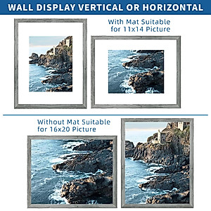 Hongkee 16x20 Frames Set of 2, Rustic Grey Wood Style - Display 16 x 20 Picture without Mat or 11x14 Picture with Mat, Wall Mounting Horizontal and Vertical