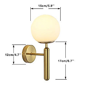KCO Lighting Gold Modern Wall Sconce Golden Mid Century Industrial Matte Globe Glass Wall Light for Bedroom Vanity Light (Wall Lamp)