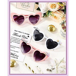 Xuhal 12 Pairs Valentines Day Heart Party Sunglass Bulk Bachelorette Glasses with DIY Letter Bead Pearl for Wedding Party(White, Pink)