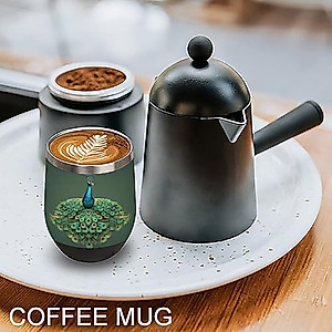 OPTKSNCU 304 Stainless Steel Insulated Cup with Lid, Peacock with Tassels Print Durable, And Easy to Clean – Ideal for Home, Office, And Gift Giving