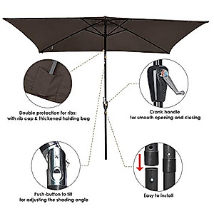 Yescom 10x6.5 ft Rectangle Outdoor Patio Aluminium Umbrella Solar Powered Led Light Crank Tilt Chocolate(Pack of 2)