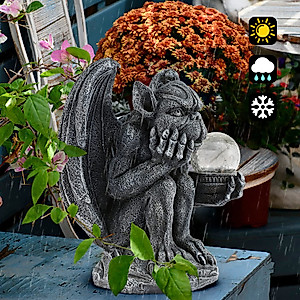 MIBUNG Large Gargoyle Statue Holding Magic Orb with Solar Lights Outdoor Decor, Gargoyle Monster Dragon Garden Guardian Gothic Creep Scary Sculpture, Patio Yard Lawn Decoration, Valentine's Day Gift