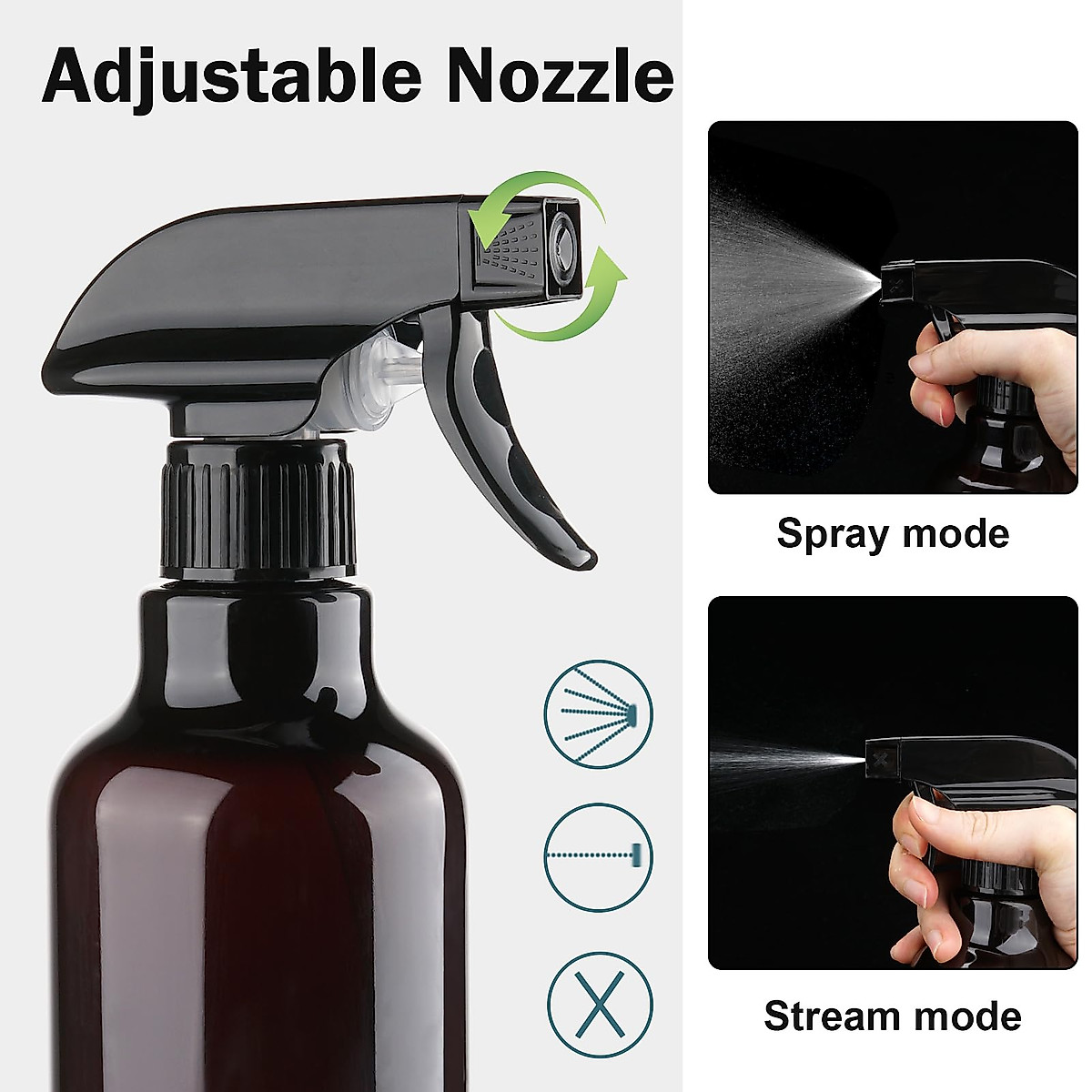 Plastic Spray Bottles Empty Spray Bottle 16.9oz/500ml 2 Pack Heavy Duty Spraying Bottles Mist/Stream Water Bottle for Cleaning Solutions, Essential Oils, Hair, Cooking (Amber)