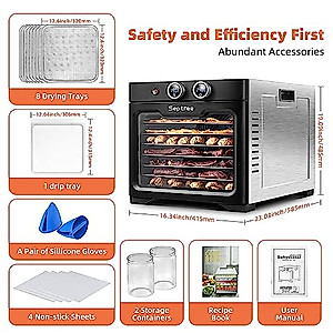 Septree 2023 Upgraded Food Dehydrator for Jerky, Large Drying Space with 8.8ft², 800W Dehydrated Dryer Machine, 8 Stainless Steel Trays, Timer Control, 190°F Temperature Control, for Herbs, Meat, Fruit, and Yogurt