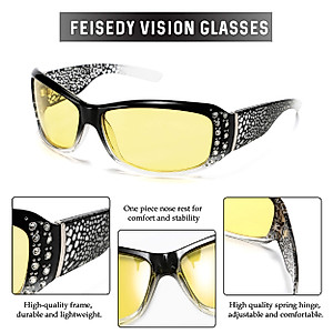 FEISEDY Women Yellow Sunglasses Wrap Around Anti Glare Driving Night Glasses B2547