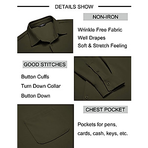 COOFANDY Mens Casual Button Down Shirts Long Sleeve Wrinkle Free Shirt Olive Green