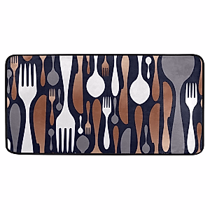 Aslsiy Kitchen Rug Cutlery Utensil Fork Knife Area Rug Spoon Floor Comfort Mats Welcome Mat for Bedroom Living Room Doormats Home Decor 39" X 20"