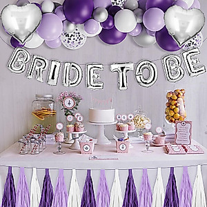BLOOMWIN Purple Bachelorette Party Decorations - Bridal Shower Decorations Purple and Silver Bride To Be Balloons Kit Lavender Lilac Hen Party Decorations