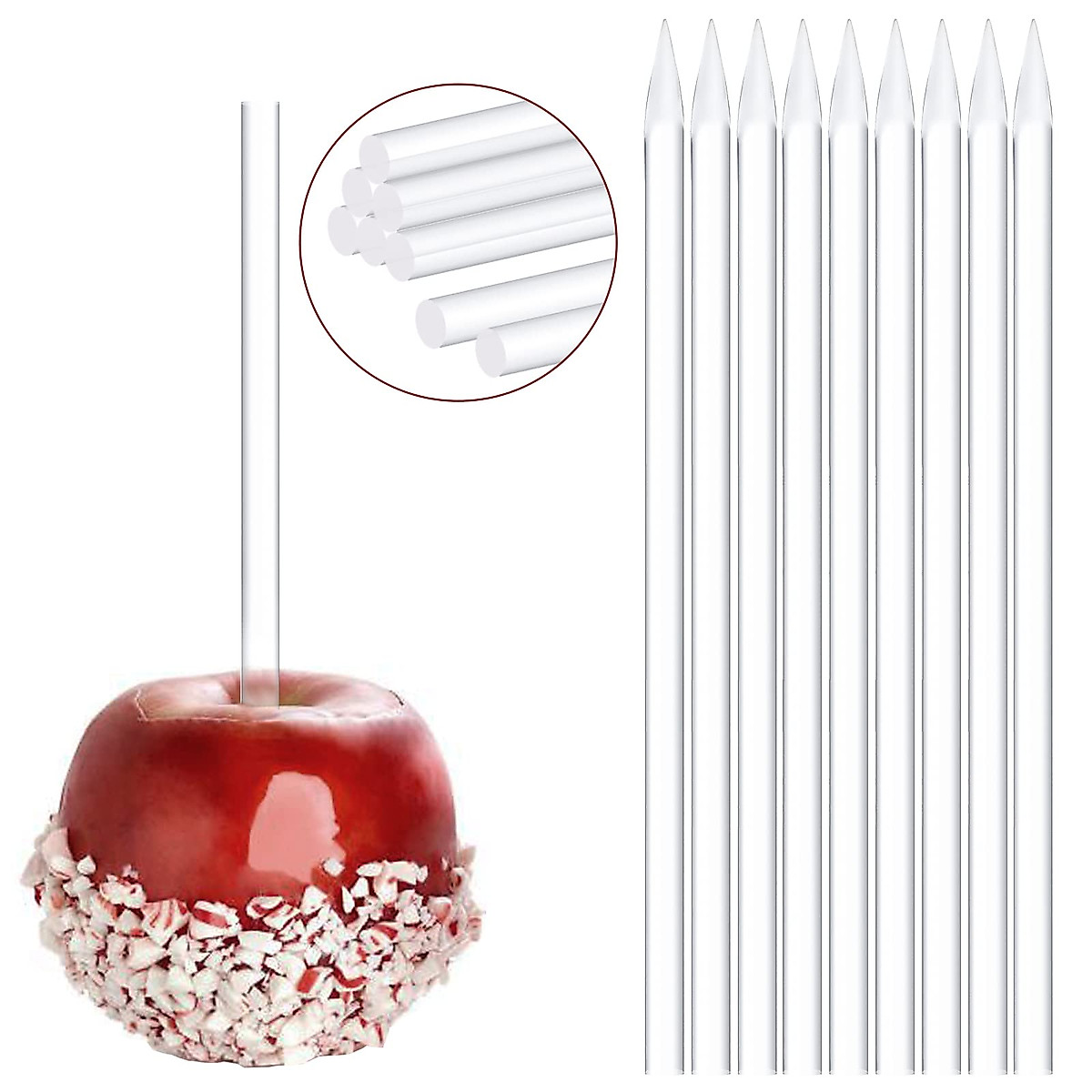 Kamehame 30 Pieces Acrylic Candy Apple Sticks 6 Inch Clear Pointed Acrylic Rods for Cake Pops or Dessert Caramel Apple Chocolate Covered Apples 6mm Diameter