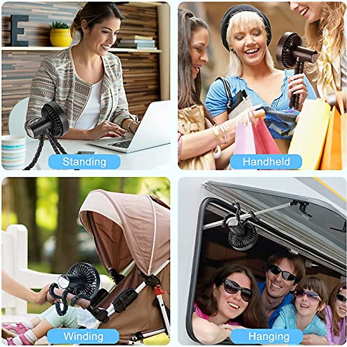 Funsland Mini Portable Stroller Fan Clip on for Baby, USB Rechargeable or Battery Operated Handheld Personal Portable Fan, Flexible Tripod Baby Stroller Fan 3 Speed Clip on Fan for Car Seat Travel