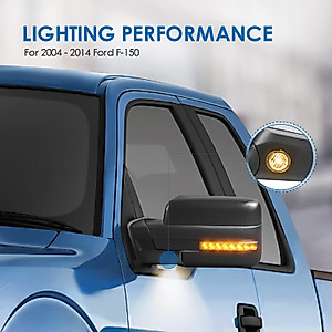 MOSTPLUS Power Heated Towing Mirror Compatible with 2004-2014 Ford F150 F-150 Power Heated Mirror w/Sequential Turn Light, Puddle Light, Dural Beam (Black)