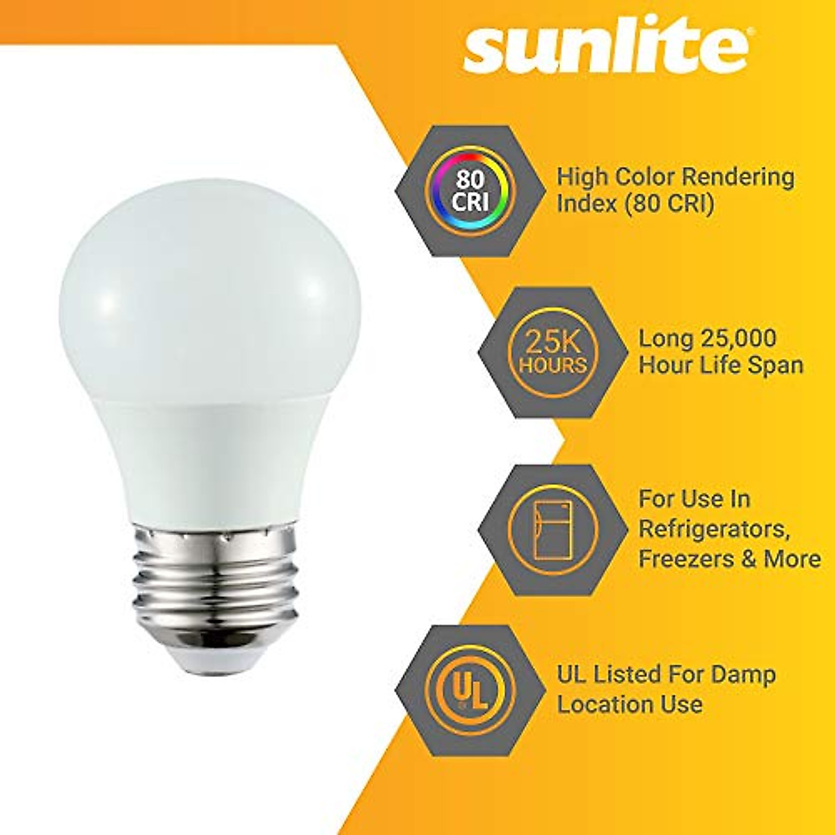 Sunlite LED A15 Refrigerator Light Bulb, 5.5 Watts (40W Equivalent), 450 Lumens, Medium Base (E26), Dimmable, Frosted Finish, UL Listed, 40K - Cool White, 6 Pack
