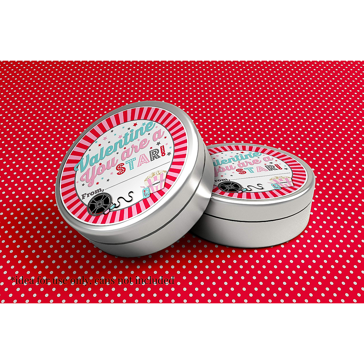 Lights Camera Action Movie Star Themed Valentine Party Favor Sticker Labels, 40 2" Party Circle Stickers by Amanda Creation, Great for Classroom Valentines, Envelope Seals, Gifts & Treats