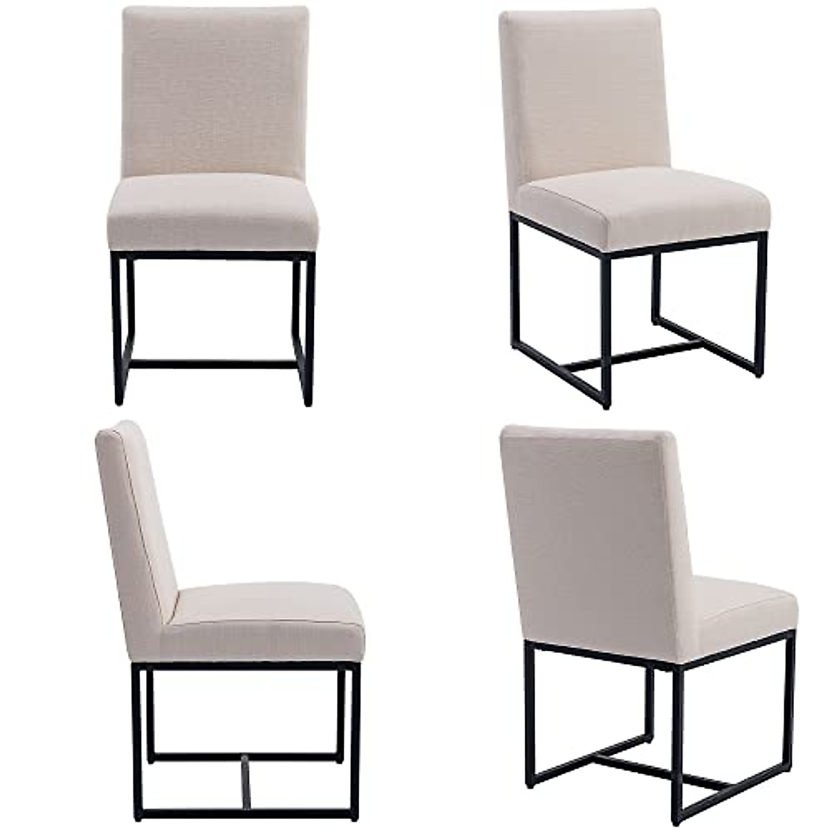 VESCASA Linen Upholstered Dining Chairs Set of 2, Mid Century Modern Padded Chair with Black Metal Frame for Restaurant, Dining Room, Kitchen, Cream