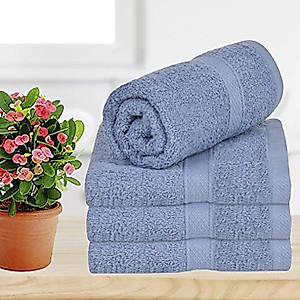TALVANIA Hand Towels - 100% Cotton Bathroom Towel Set Hotel Spa Quality 600GSM - Super Soft Absorbent - Use for Home Bath Hand Face - 16” X 28” - Set of 4 (Blue)