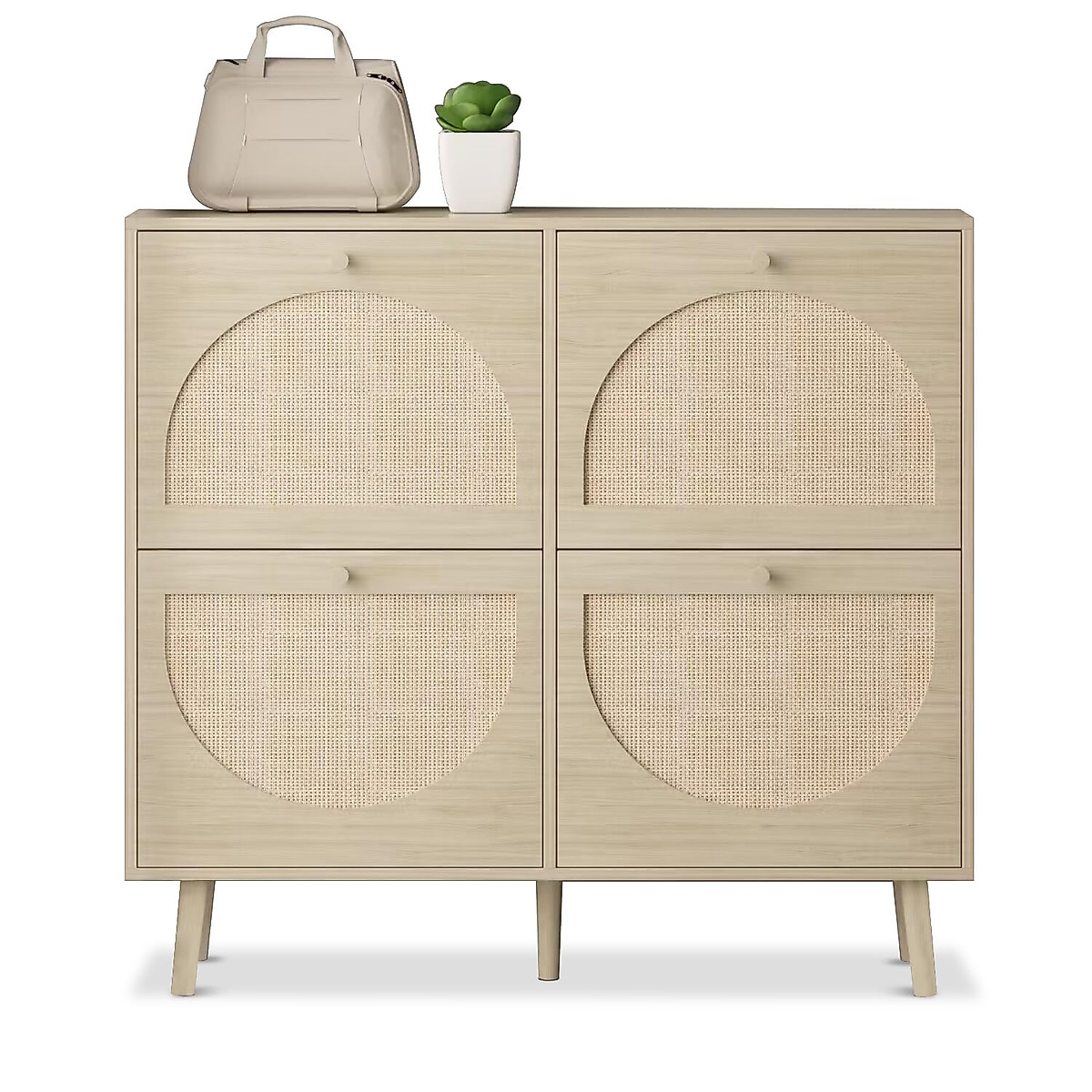 Shoe Cabinet, Modern Slim Hidden Shoe Organizer, Shoe Cabinet for Entryway,Slim Rattan Shoe Storage Cabinet,Shoe Rack Cabinet with Flip Drawers, Shoe Cabinet for Entryway W41.4 x D9.5 x H38.6