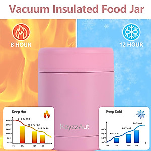 KeyzzAut Insulated Food Container 12oz Vacuum Insulated Food Jar Soup Thermo for Hot and Cold Food Kids Leak-Proof Stainless Steel Lunch Box Food Lunch Container (Pink)