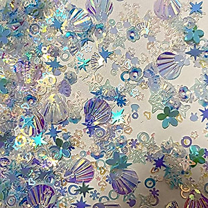 2000 Pieces Mermaid Seashell Party Glitter PVC Confetti for DIY Mold Art Nail Artwork Holiday Engagement Wedding Bridal Shower Birthday Valentines Party Decorations