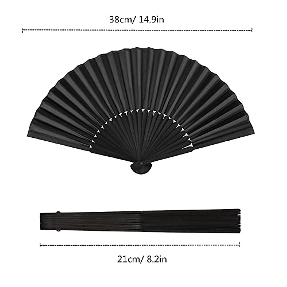 Minelife 2 Pack Bamboo Silk Folding Fan Handheld, Chinese Vintage Retro Fabric Fans, Black Hand Fan for Performance, Dance, Fighting, Wedding, Church, Party & Gift