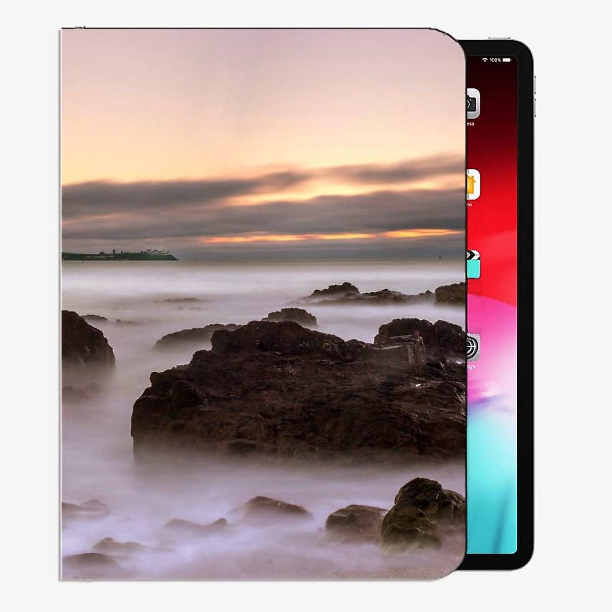 Wugao iPad Pro 12.9 Case 5th/4th/3rd Generation Case 2021 2020 2018 PU Leather with Pencil Holder,Architecture Lighthouse Auto Wake/Sleep Feature Standing Cover
