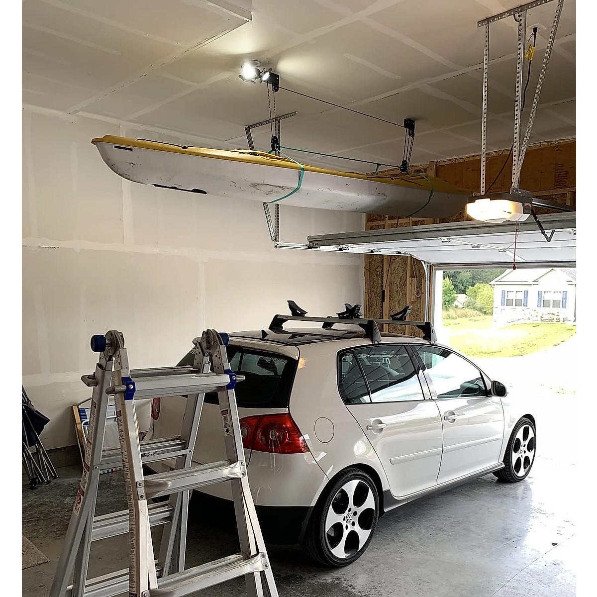 StoreYourBoard Kayak Ceiling Storage Hoist, Garage Pulley Hi-Lift System (2 Kayaks)