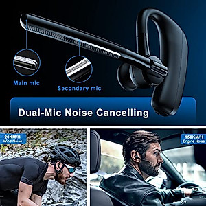 emotal Bluetooth Headset for Cellphones Dual-Mic ENC +CVC 8.0 Noise Cancelling APT-X HiFi Stereo 200Hours Standby 18Hours HD Talktime Bluetooth Earpiece Compatible with Storage Case (Blue Black, U8)