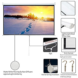 FMOGE Portable Folding 84 Inch 16:9 Manual Pull Down Projector Indoor Outdoor Projection Screen Home Theater Movie
