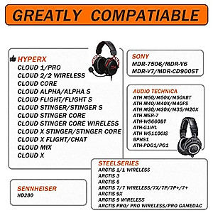 Replacement Earpads Cushions for HyperX Cloud/Alpha/Flight/Stinger Earpads Replacement, Ear Cushions for Sony MDR-7506/V6/V7/CD900ST, Also Fit for Steelseries Arctis & More, Cooling Gel Fabric