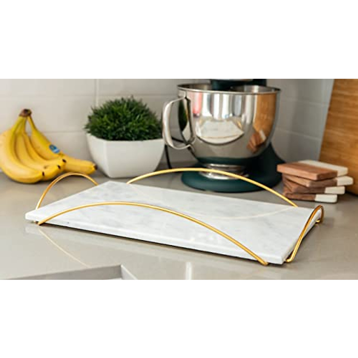 White Marble Tray - Ottoman Tray - Serving Tray with Handles - Decorative Tray - Breakfast Bed Tray - Coffee Table Tray