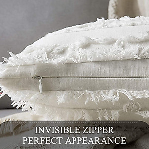 MIULEE Set of 2 Decorative Boho Throw Pillow Covers Linen Striped Jacquard Pattern Cushion Covers for Sofa Couch Living room Bedroom 18x18 Inch White