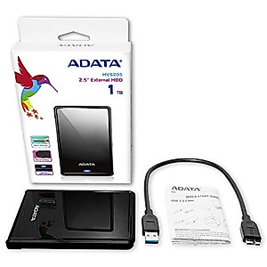 ADATA AHV620S-1TU3-CBK 1TB HV620S Slim External Hard Drive 2.5 USB 3.1 11.5mm Thick Black - (Storage > External Hard Drives)