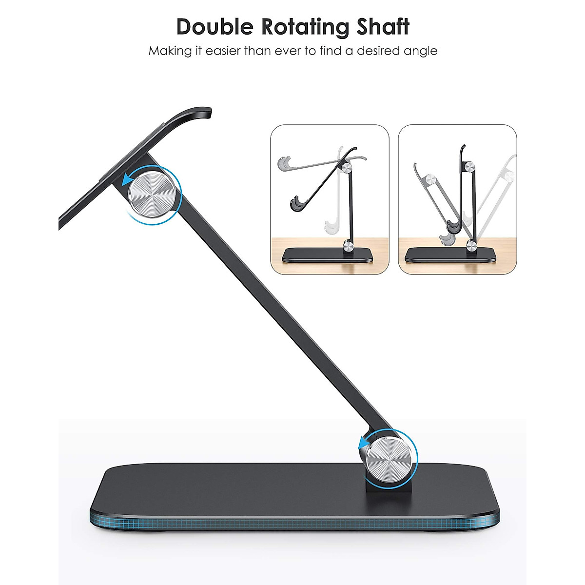 OMOTON Upgraded Adjustable Tablet Stand Holder, Heavy Duty Foldable Portable Monitor Stand, Travel Essentials for iPad Pro/Air/Mini, Surface Pro, 4.7''-15.6', Black