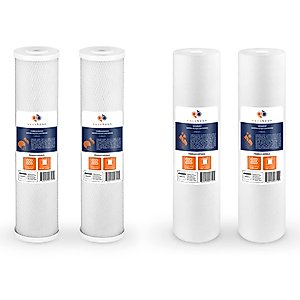 Aquaboon 2-Pack of 5 Micron 20" Sediment Water Filter Replacement Cartridge & Aquaboon 2-Pack Coconut Shell Water Filter Cartridge | Universal Whole House 5 Micron 20 inch Cartridges
