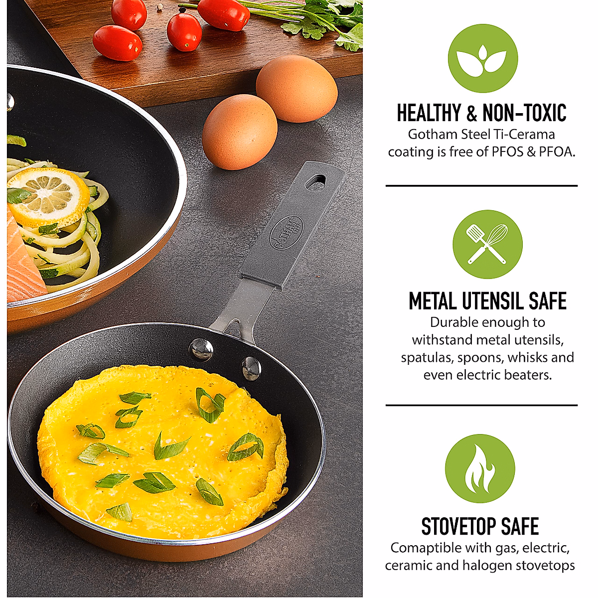 Gotham Steel Mini Nonstick Egg & Omelet Pan – 5.5” Single Serve Frying Pan / Skillet, Diamond Infused, Multipurpose Pan Designed for Eggs, Omelets, Pancakes, Sliders, Rubber Handle, Dishwasher Safe