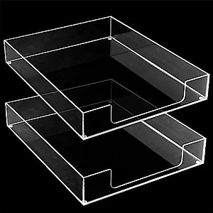 2 Pack Paper Tray Acrylic Desk Organizer Letter Trays Desk Tray Document Tray File Holder Tray Plastic Inbox Tray for Acrylic Desk Accessories-Magazines-Notebooks-Folders-Stationery,Clear Supports