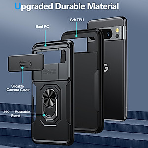 Bestcellcase for Google Pixel 8 Pro Case, [Built-in Rotatable Kickstand Ring & Slide Camera Protector] Heavy Duty Protection Shockproof Dual Layer Phone Case for Pixel 8 Pro 2023 - Black