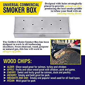 Smoker Wood Chip Box For BBQ Grill. Add Wood Chips To Tray For The Best Tasting Barbeque. Stainless Steel Thick Box For Gas, Charcoal and Wood. Best Grilling Accessory - Tool. By Grillers Choice