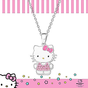 Hello Kitty Sanrio Womens Necklace Official License - Silver Plated Necklace with Enamel and Crystal Pendant