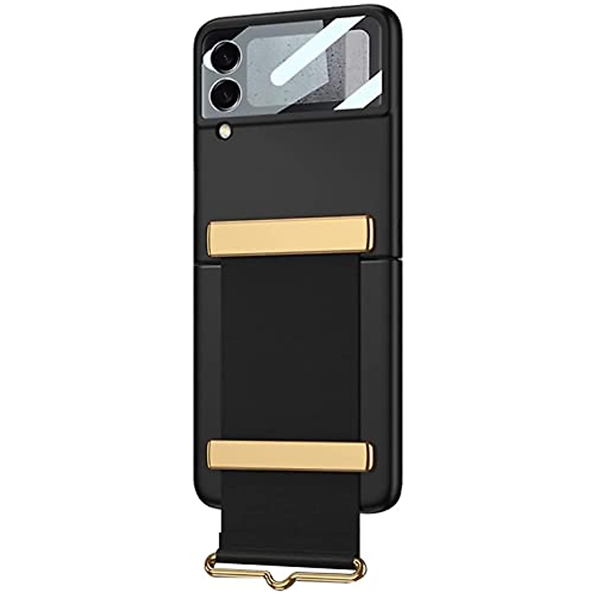 EAXER for Samsung Galaxy Z Flip 4 5G Case, Luxury Slim Hard PC Folding Case Cover Waistband Premium Hard PC Case with Strap Clips All-Round Shockproof Protective Case Cover (Black)