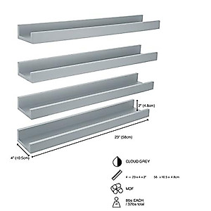 Kiera Grace Edge Floating Photo Frame Shelf-Cloud, 23" x 4", Set of 4 Wall Organization, Light Grey