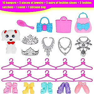 39 PCS Doll Clothes and Accessories Including 3 Wedding Gown Dresses, 5 Mini Dress, 3 Fashion Doll Clothes, 3 Blouses Pants, 1 Dog & 24 Accessories for 11.5 inch Fashion Girl Doll
