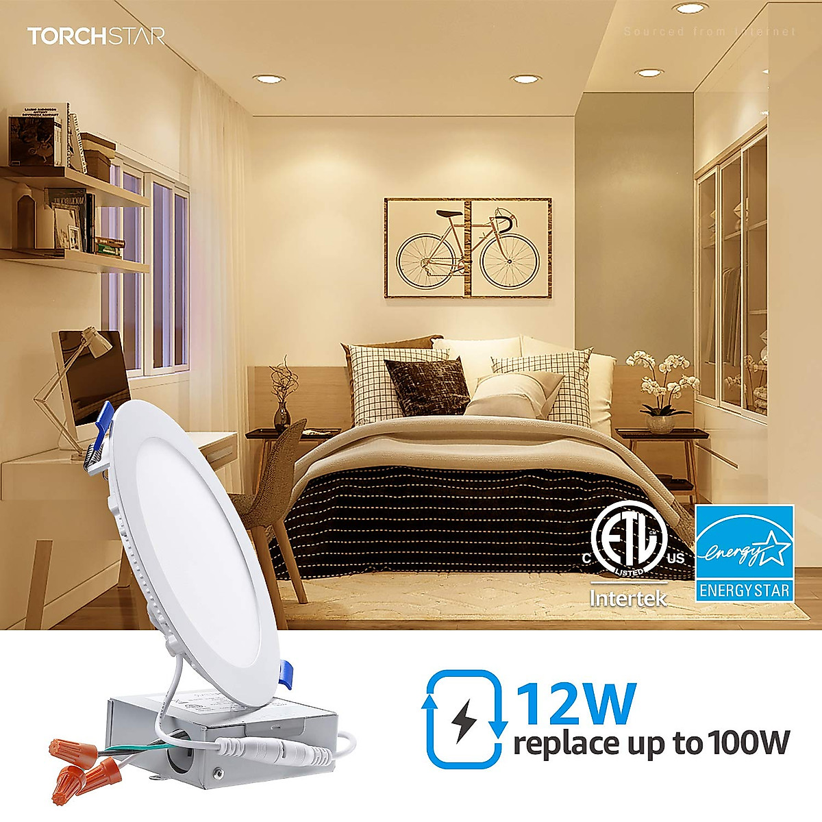 TORCHSTAR Basic Series 12-Pack 6 Inch Ultra-Thin LED Recessed Lighting with Junction Box, Aluminum, 2700K Soft White, 5%-100% Dimmable Slim Recessed Downlight, 12W 850LM, ETL and Energy Star