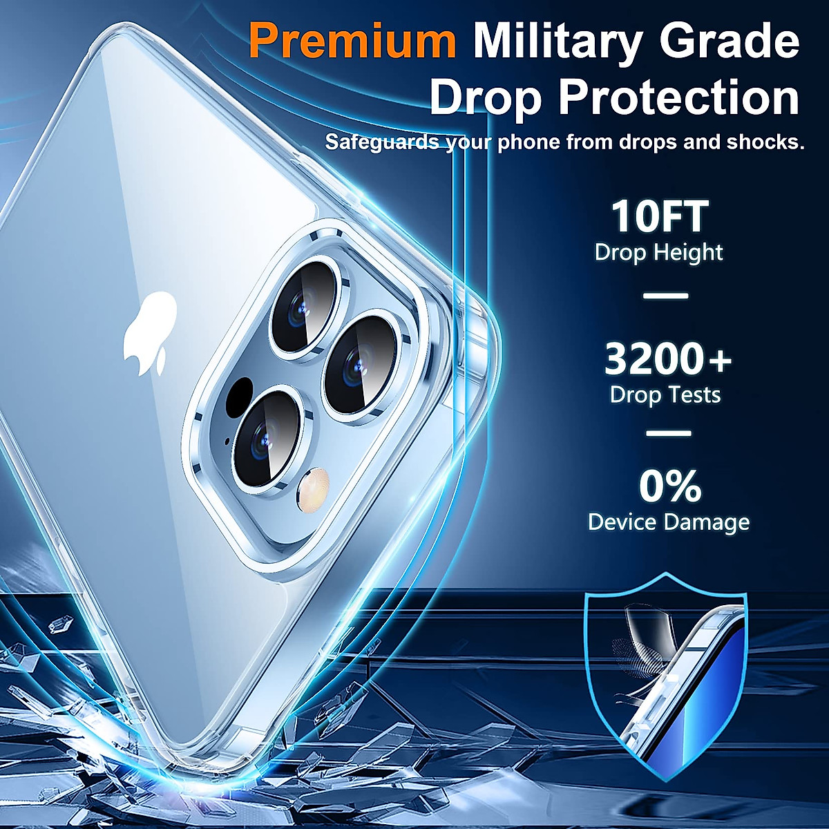 SPIDERCASE Designed for iPhone 13 Pro Max Case, [Crystal Clear Not Yellowing],with 2 Pcs [Tempered Glass Screen Protectors+Camera Lens Protectors] Slim Thin Phone Case, Clear